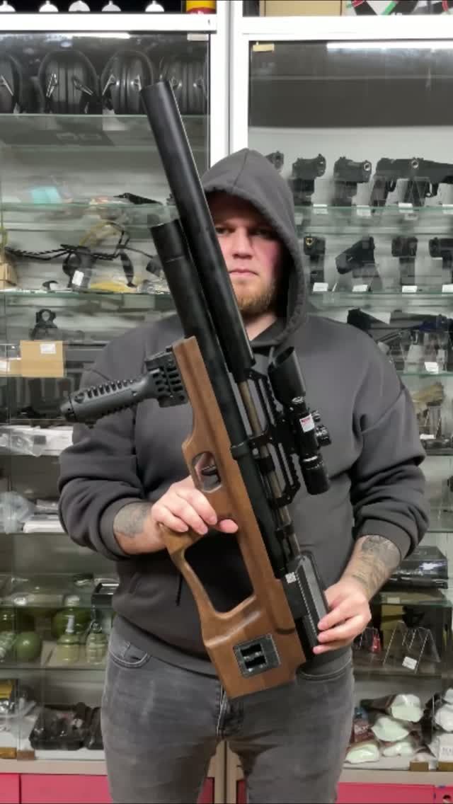 Пневматическая винтовка Krugergun Снайпер Буллпап 6.35 мм (580 мм. передний взвод. прямоток. дерево)