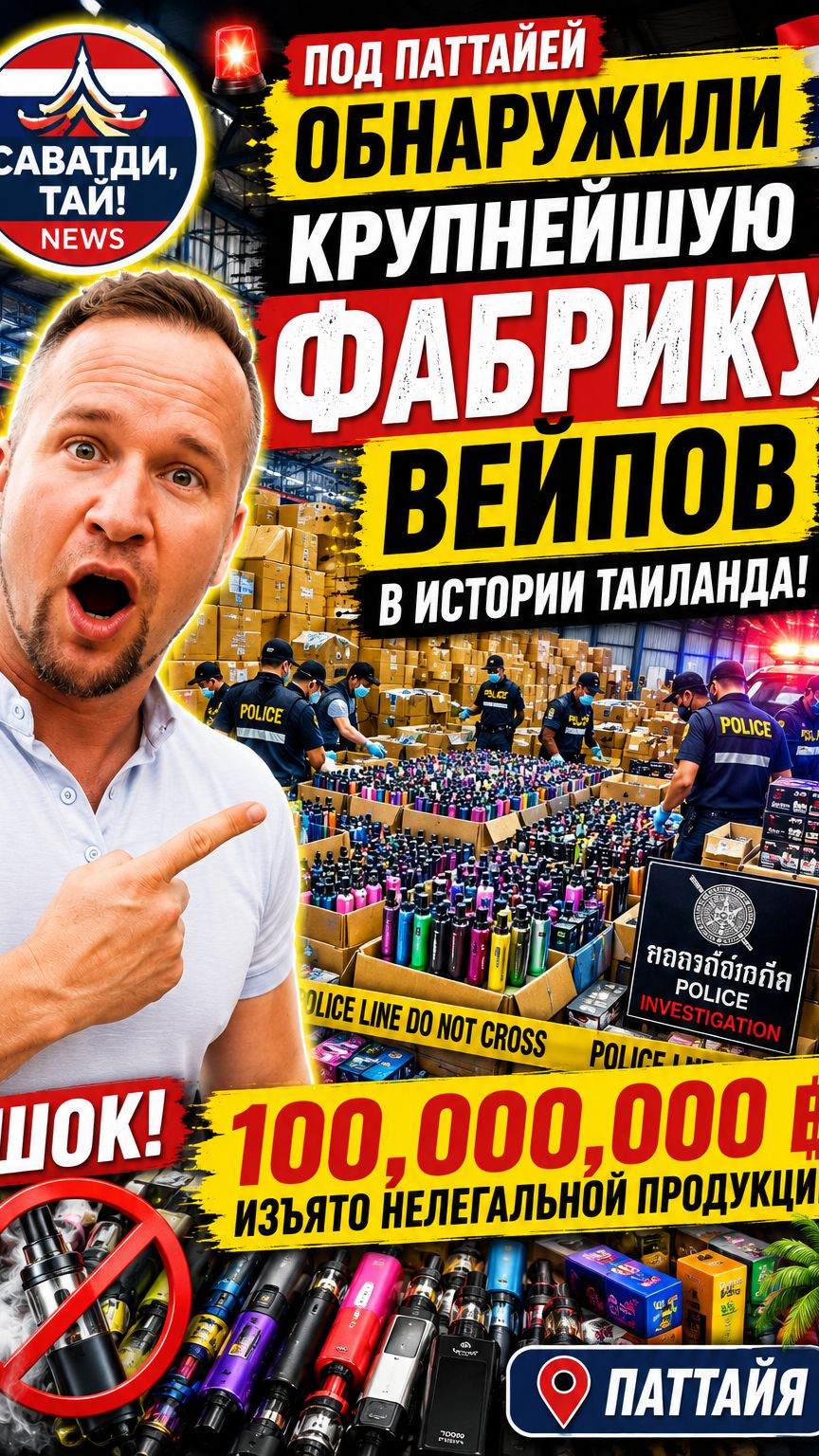 🚨 ПОД ПАТТАЙЕЙ ОБНАРУЖИЛИ КРУПНЕЙШУЮ ФАБРИКУ ВЕЙПОВ В ИСТОРИИ ТАИЛАНДА #новости  #тайланд