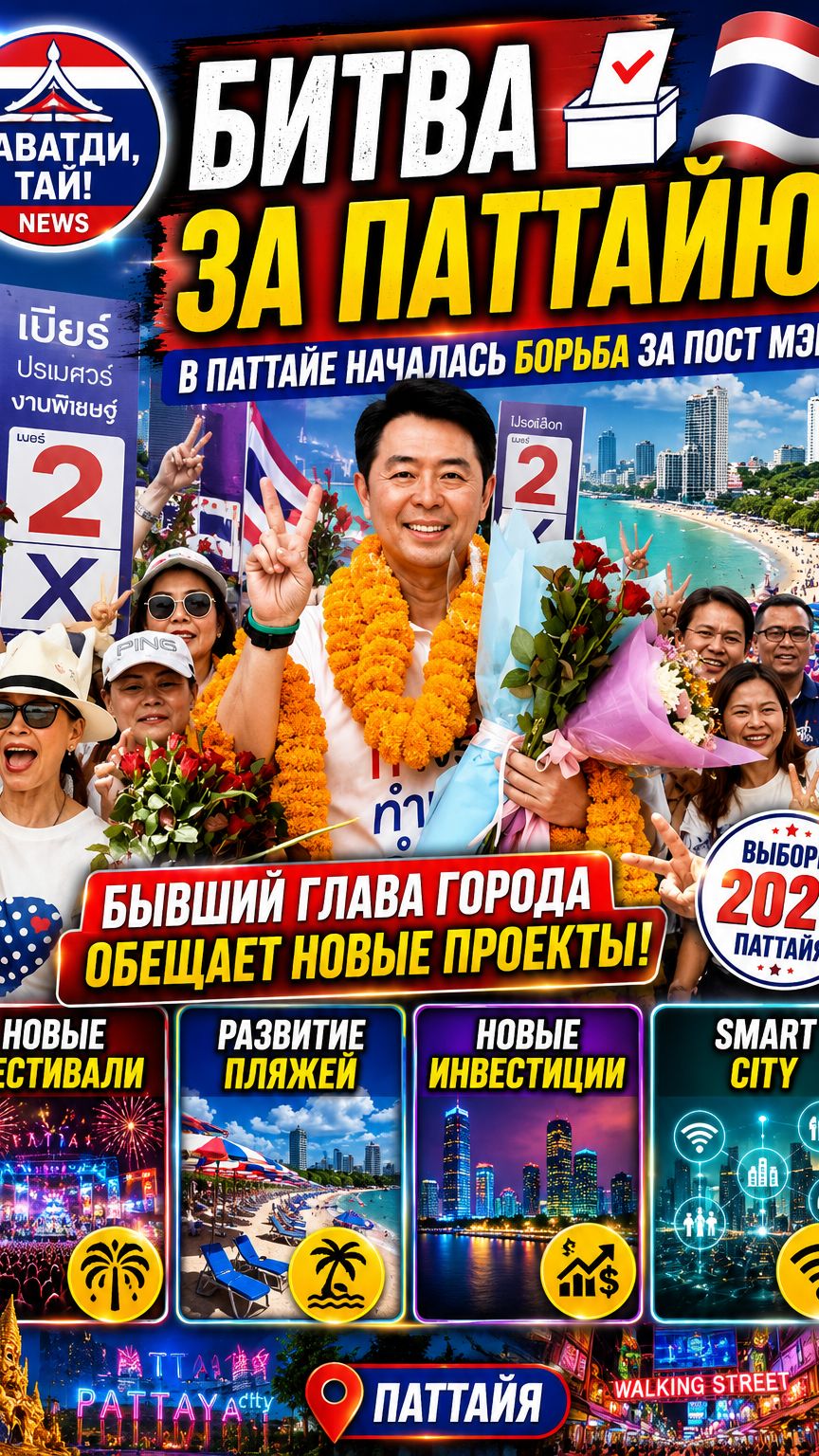 🗳️ В ПАТТАЙЕ НАЧАЛАСЬ БОРЬБА ЗА ПОСТ МЭРА:БЫВШИЙ ГЛАВА ГОРОДА ОБЕЩАЕТ НОВЫЕ ПРОЕКТЫ#новости#тайланд