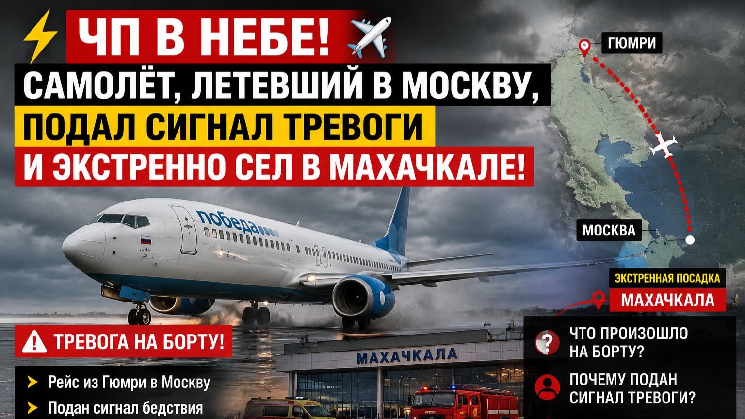 ⚡️✈️ ЧП В НЕБЕ! Самолёт, летевший в Москву, подал сигнал тревоги и экстренно сел в Махачкале!