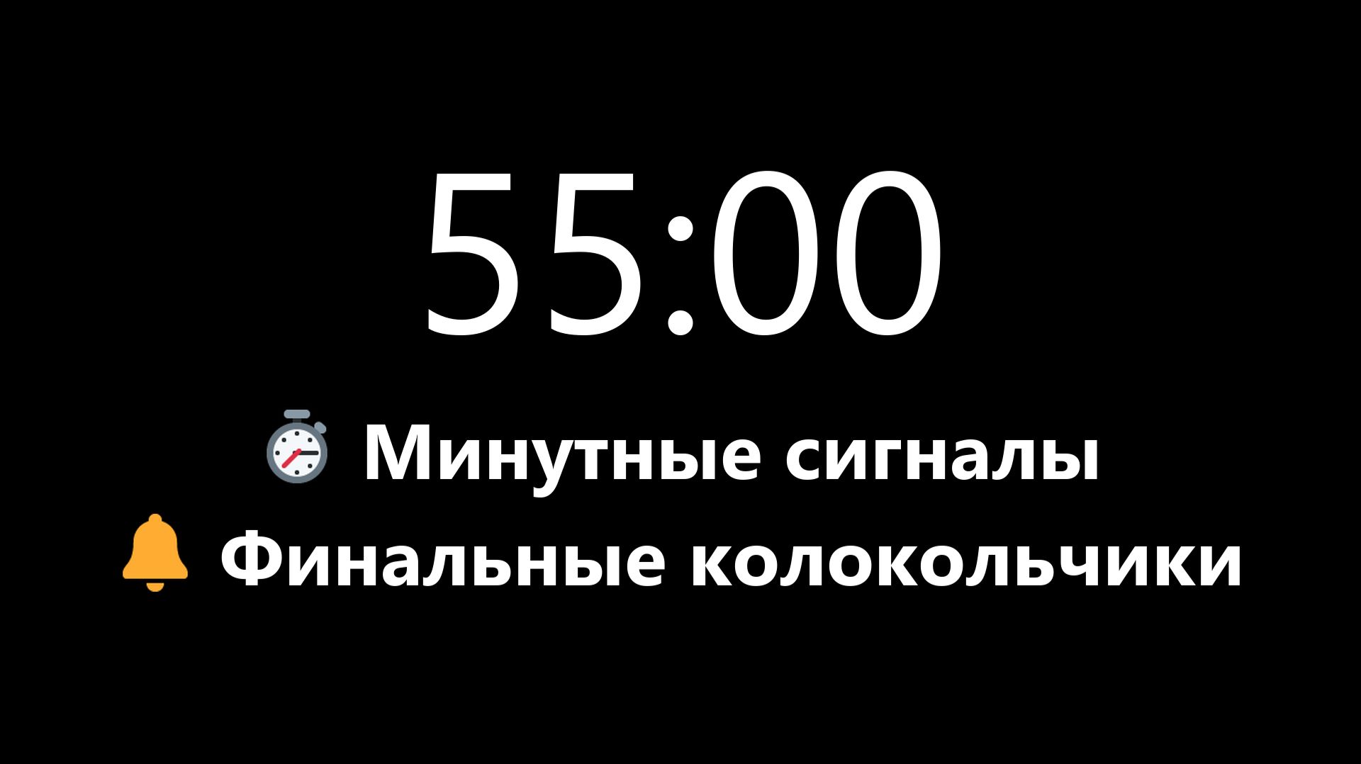 Таймер на 55 минут - Прямой отсчет с минутными сигналами (Мягкий сигнал в конце) | Mono Chrono