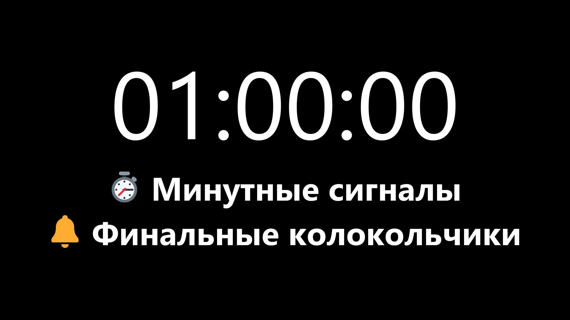Таймер на 1 час - Прямой отсчет с минутными сигналами (Мягкий сигнал в конце) | Mono Chrono