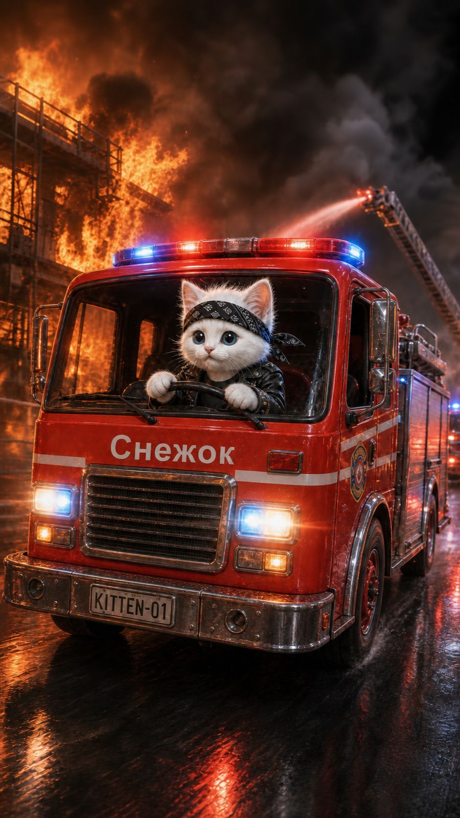 Снежок тушит пожар