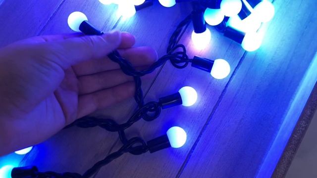 Светодиодная гирлянда Мультишарики 18 мм 100 RGB LED ламп 10 м, черный КАУЧУК, MB100-1-2RGB