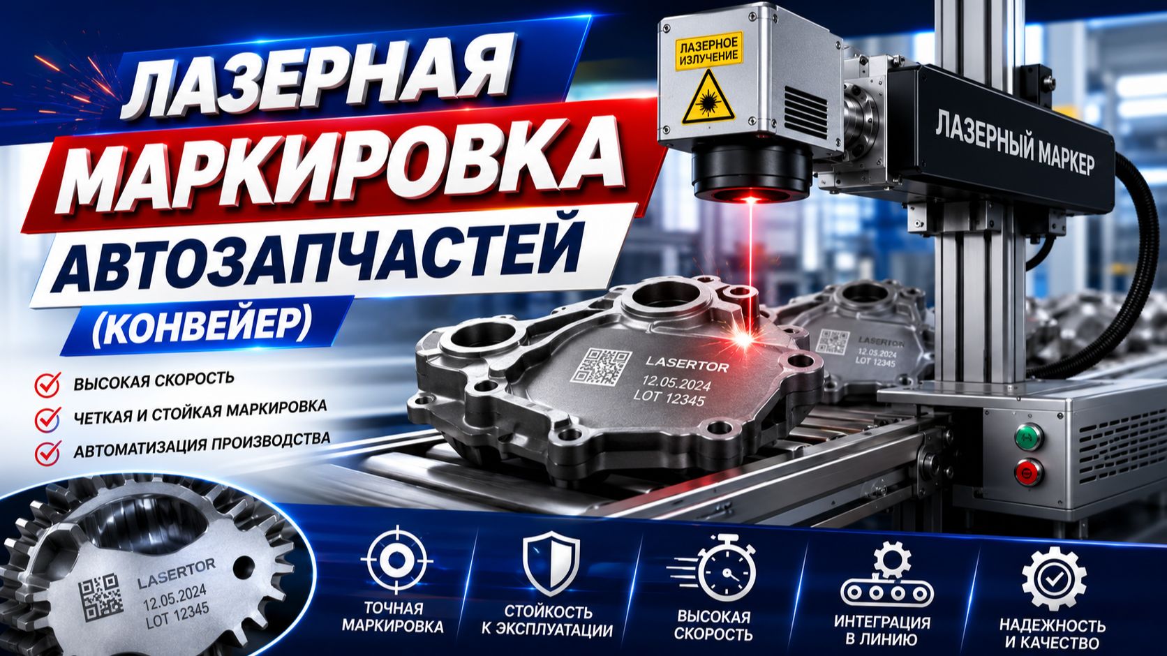 Лазерная маркировка автозапчастей (конвейер)