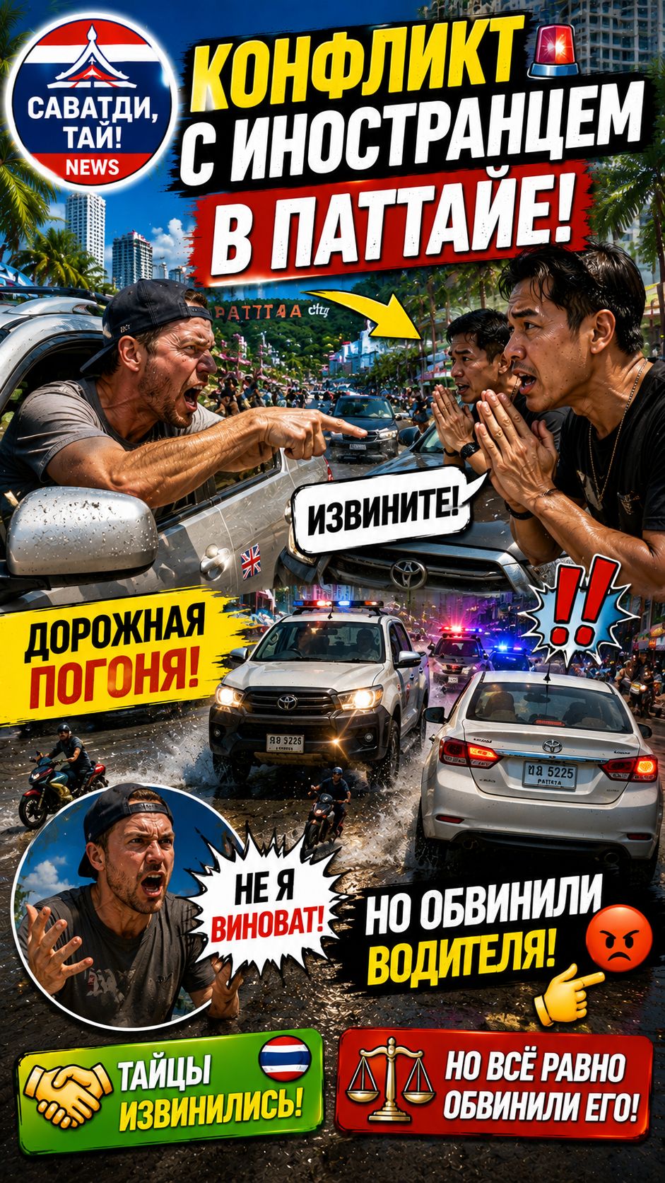 🚗КОНФЛИКТ С ИНОСТРАНЦЕМ В ПАТТАЙЕ:ТАЙЦЫ ИЗВИНИЛИСЬ ЗА ДОРОЖНУЮ ПОГОНЮ, НО ОБВИНИЛИ ВОДИТЕЛЯ#тайланд