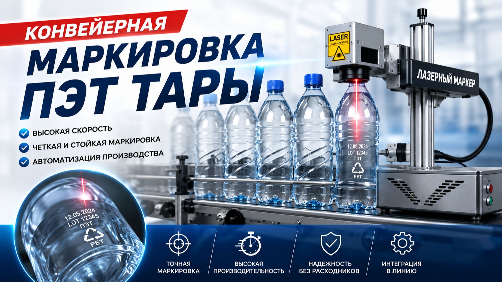Конвейерная маркировка ПЭТ тары