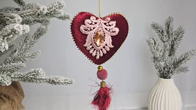 Елочное украшение CUORE DI VELLUTO, текстиль, бордовое, 10 см, 610518-2