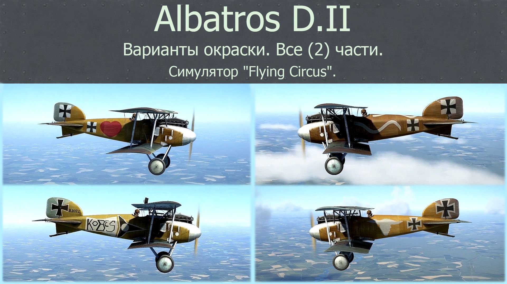 Albatros D.II Истребитель (Германия).  Варианты окраски. Все (2) части.  Симулятор "Flying Circus".