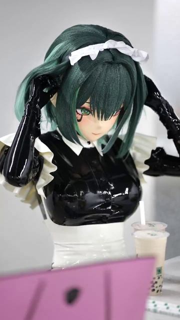 Nefer Kigurumi Doll drinks milk shake. #cosplay #latex #honkai