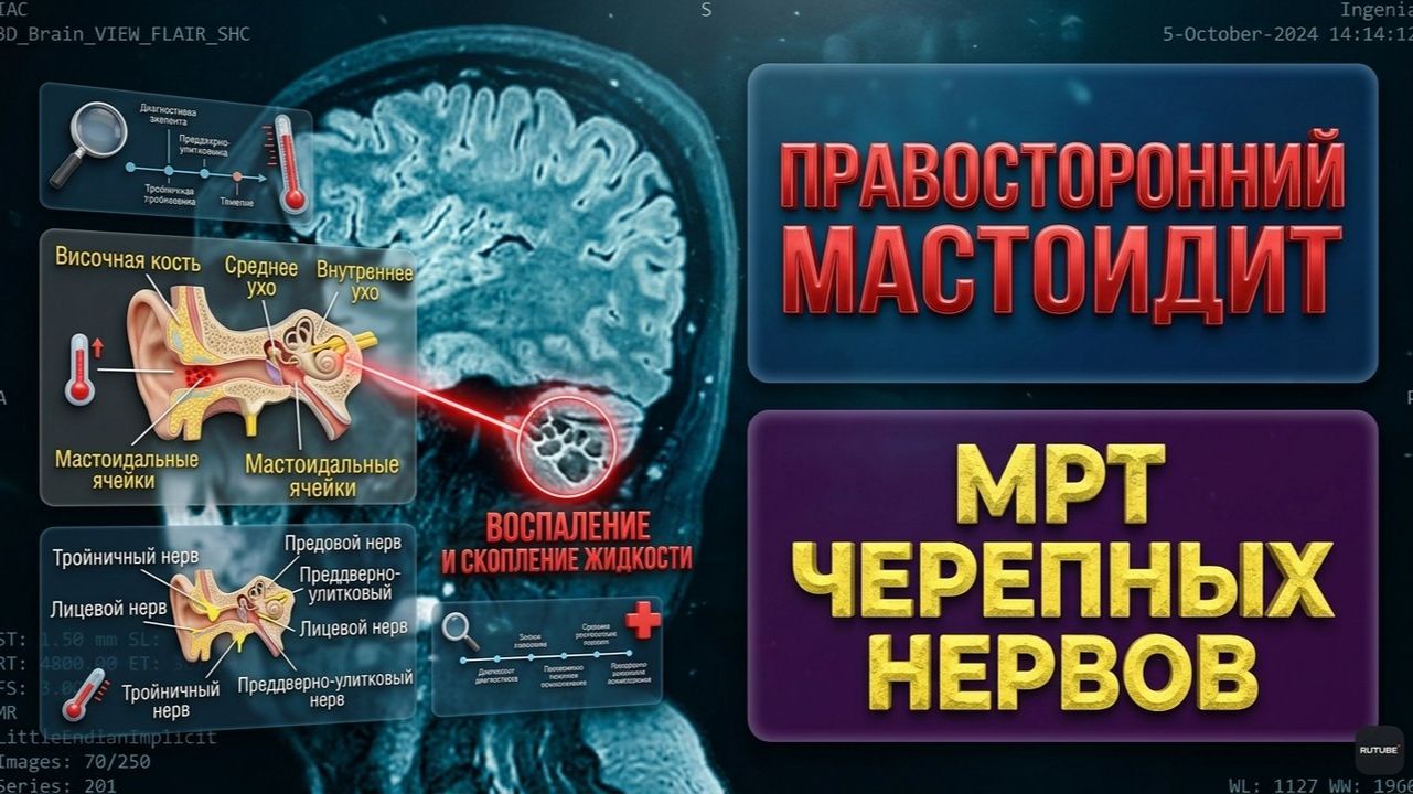 БОЛЬ В УХЕ, боль в языке при правостороннем МАСТОИДИТЕ на РАСШИФРОВКЕ МРТ черепных нервов