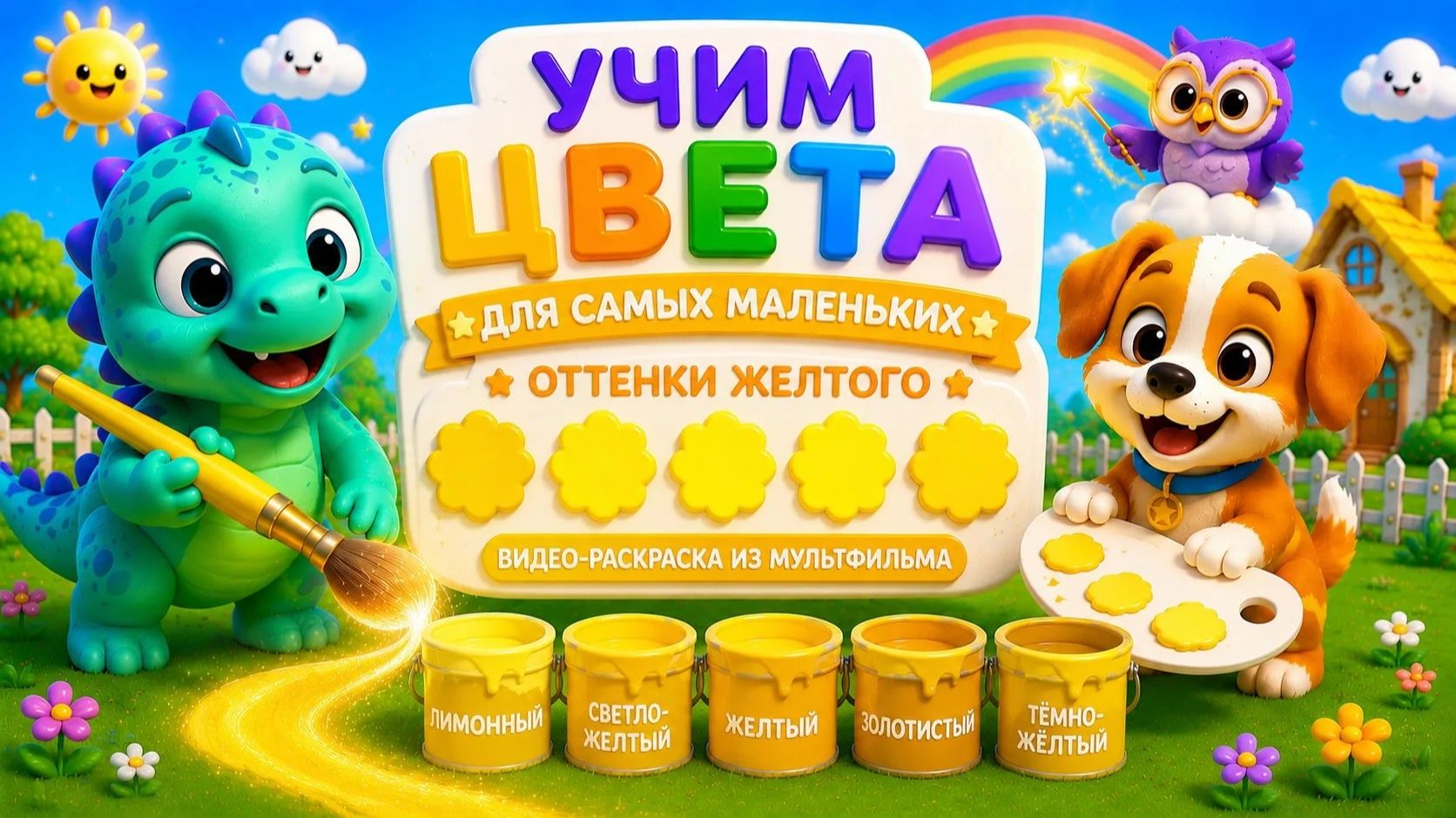 💛 Учим жёлтый цвет для малышей 🎨 Волшебная кисточка и оттенки жёлтого | Мир детства