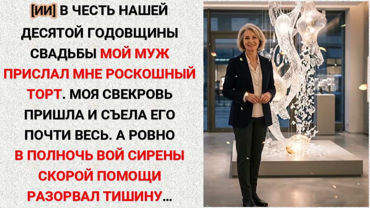 10-я годовщина. Мой муж прислал мне торт . Моя свекровь пришла и съела почти всё . В полночь ...