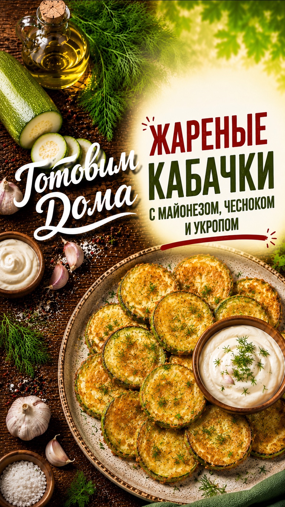 Жареные кабачки с майонезом, чесноком и укропом