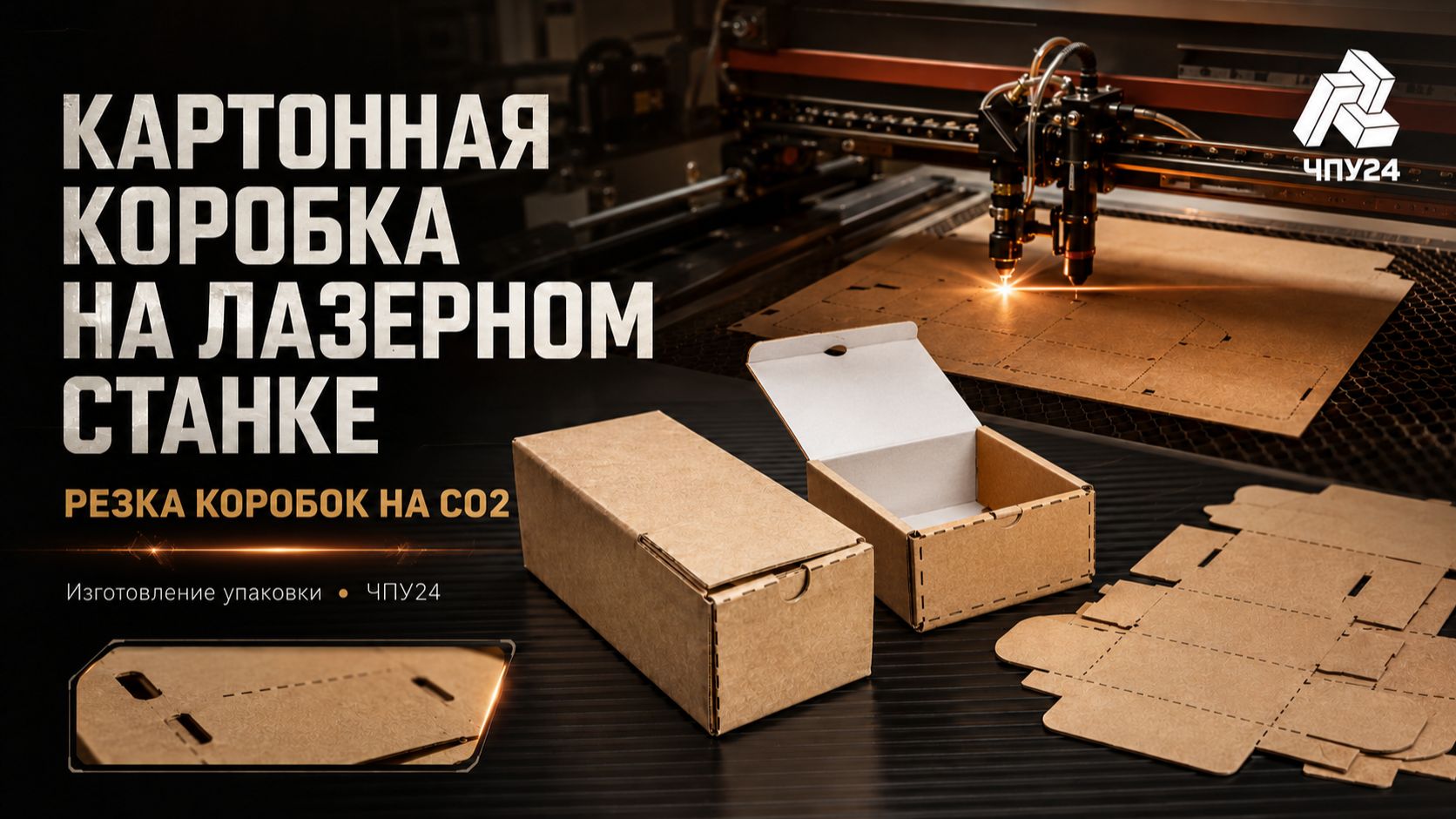 Изготовление картонной коробки на лазерном станке. Резка коробок на CO2. ЧПУ24 станок