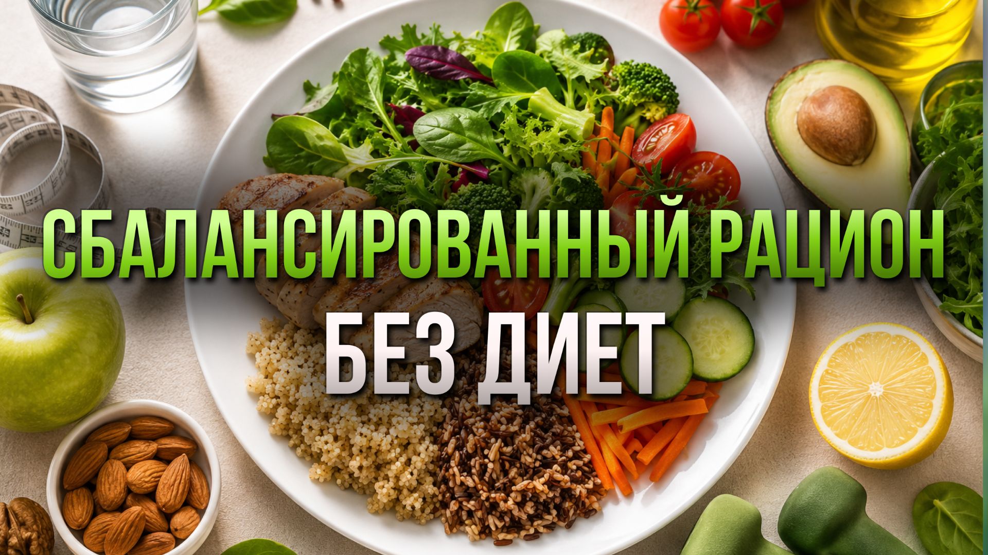 Принципы сбалансированного рациона: метод тарелки, БЖУ, вода и клетчатка для здоровья каждый день.