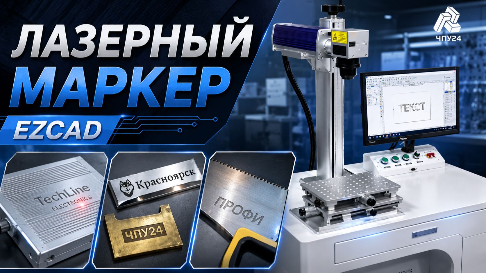 Волоконный лазерный маркер. Ezcad. Лазерный гравер со столом. ЧПУ24
