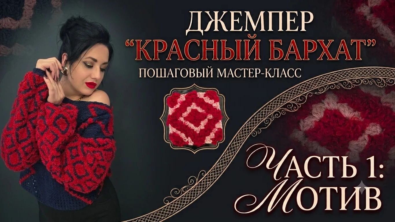 Красный Бархат ❤️ Джемпер крючком из мотивов | Все части мастер-класса