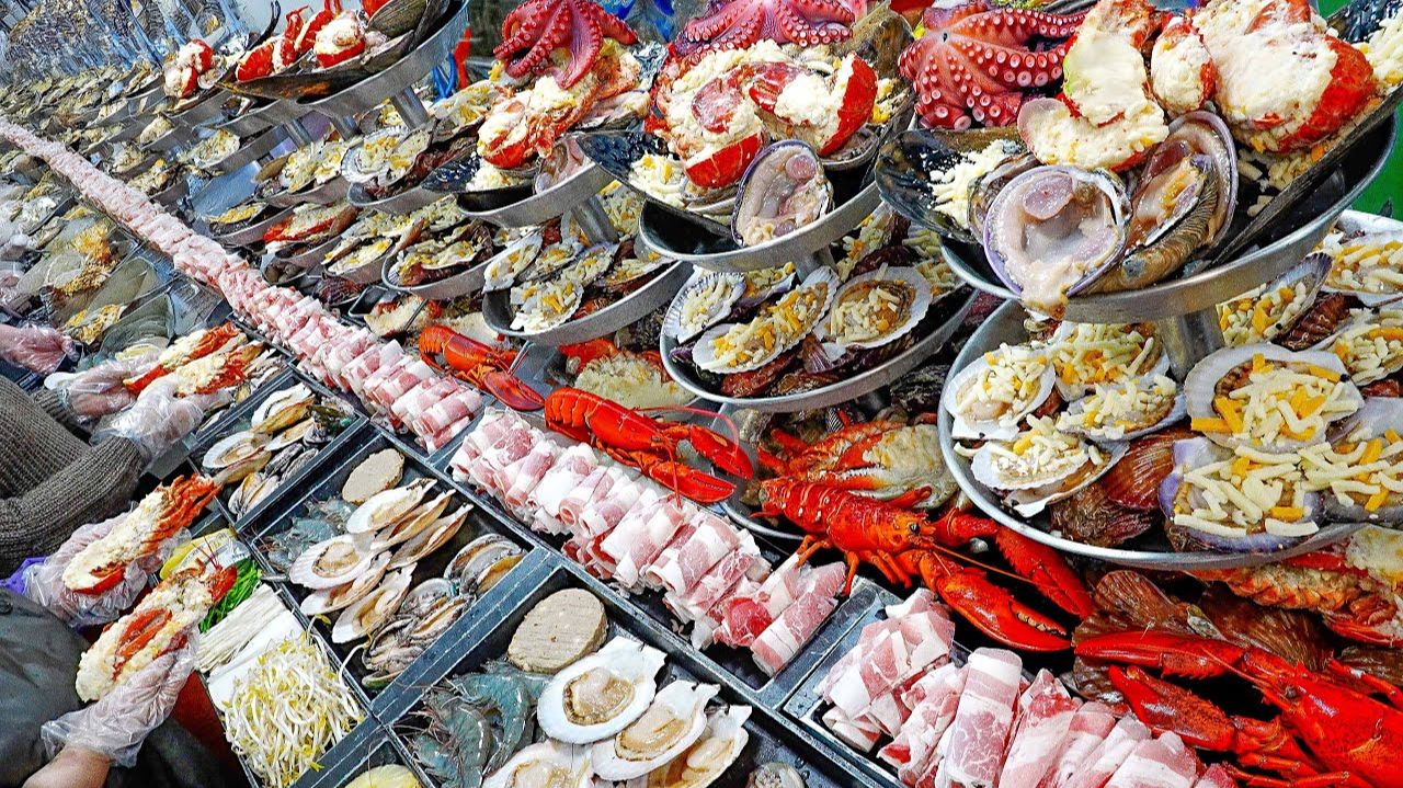 1200 клиентов в день! Удивительно необычное ассорти из морепродуктов на гриле - Корейская еда