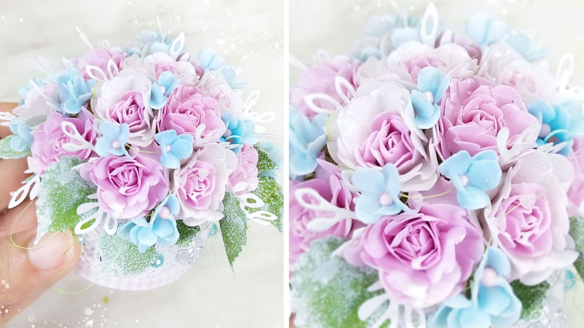 Цветочная композиция из фоамирана и бумаги 🌸 Маленький букетик своими руками