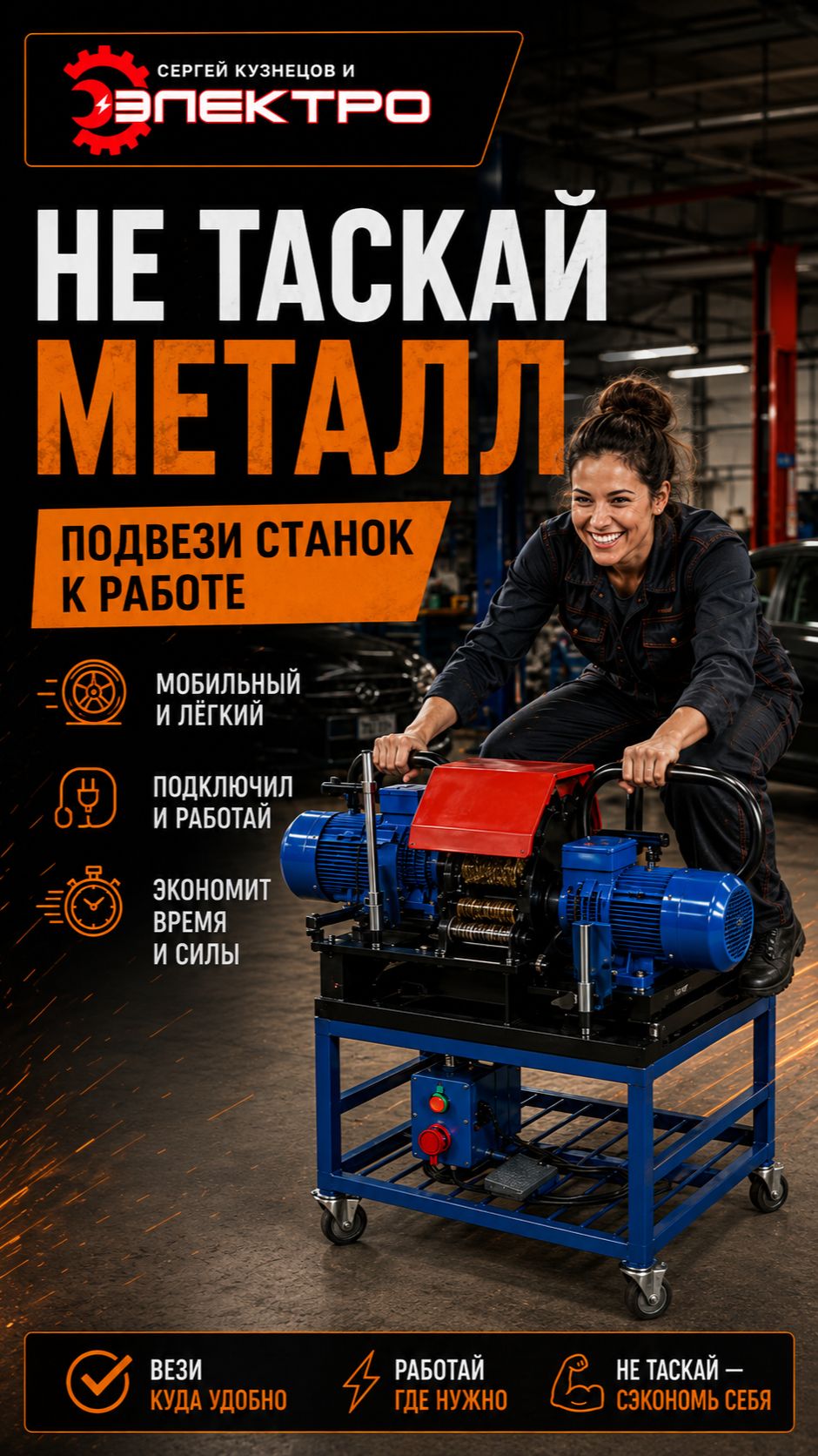Не таскай металл - подвези станок к работе!