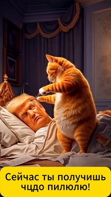 прикольный рыжий кот и трамп
