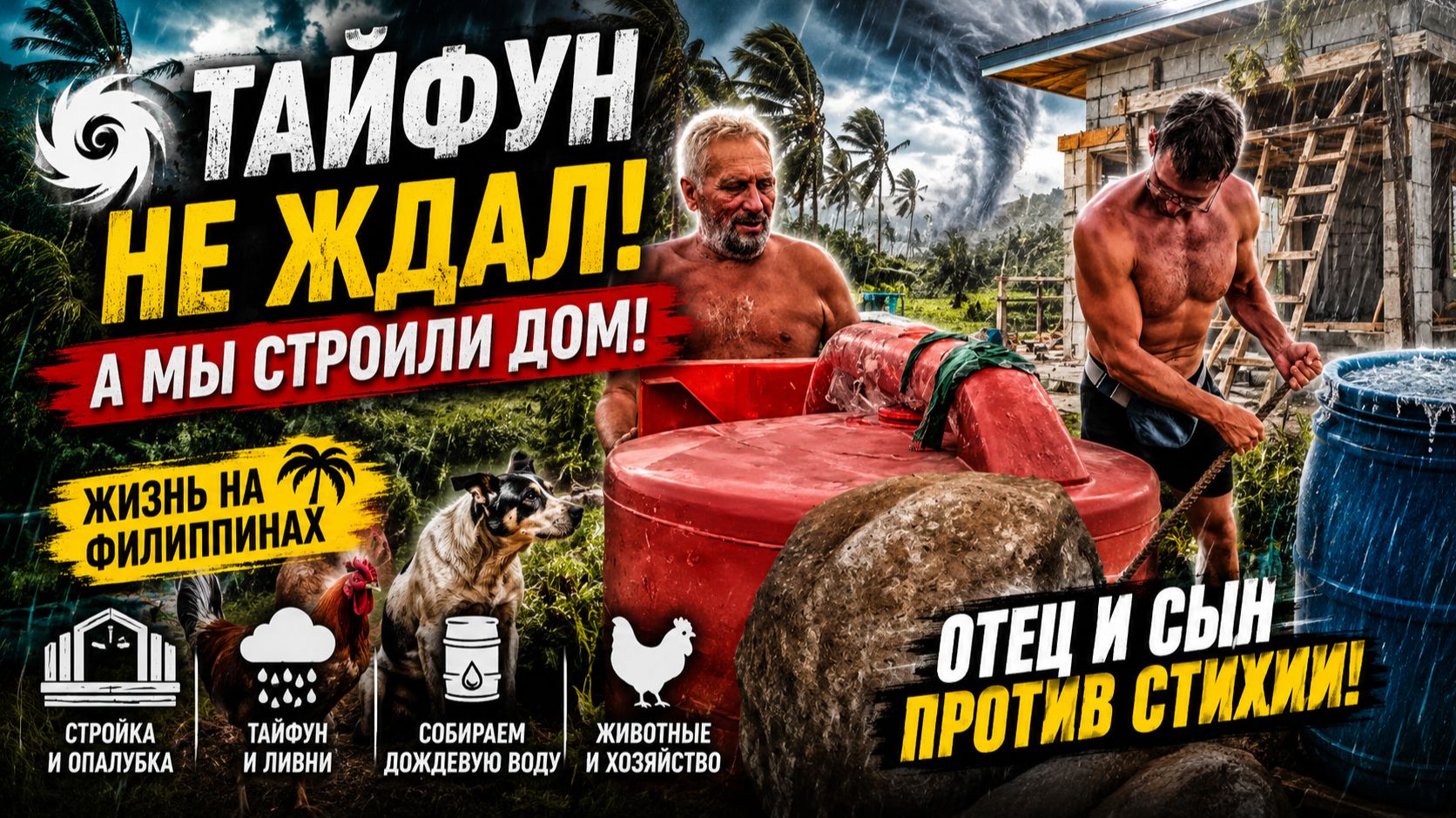 🌪️ Отец и сын | ТАЙФУН УДАРИЛ ВО ВРЕМЯ СТРОЙКИ! Отец и сын спасают дом на Филиппинах ⚒️🌧️
