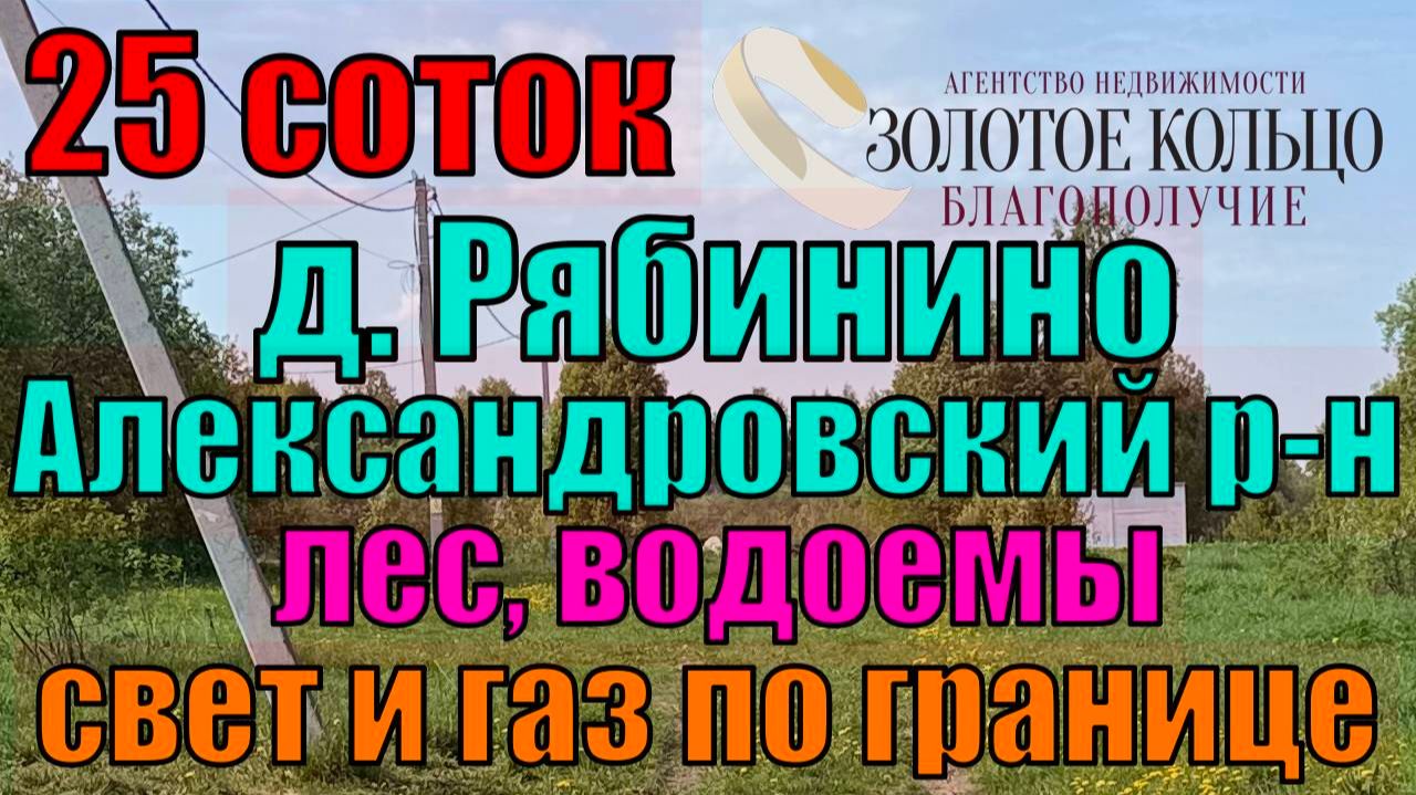 Продается земельный участок 25 соток в д. Рябинино. Рядом лес, плотина. Свет и газ по границе
