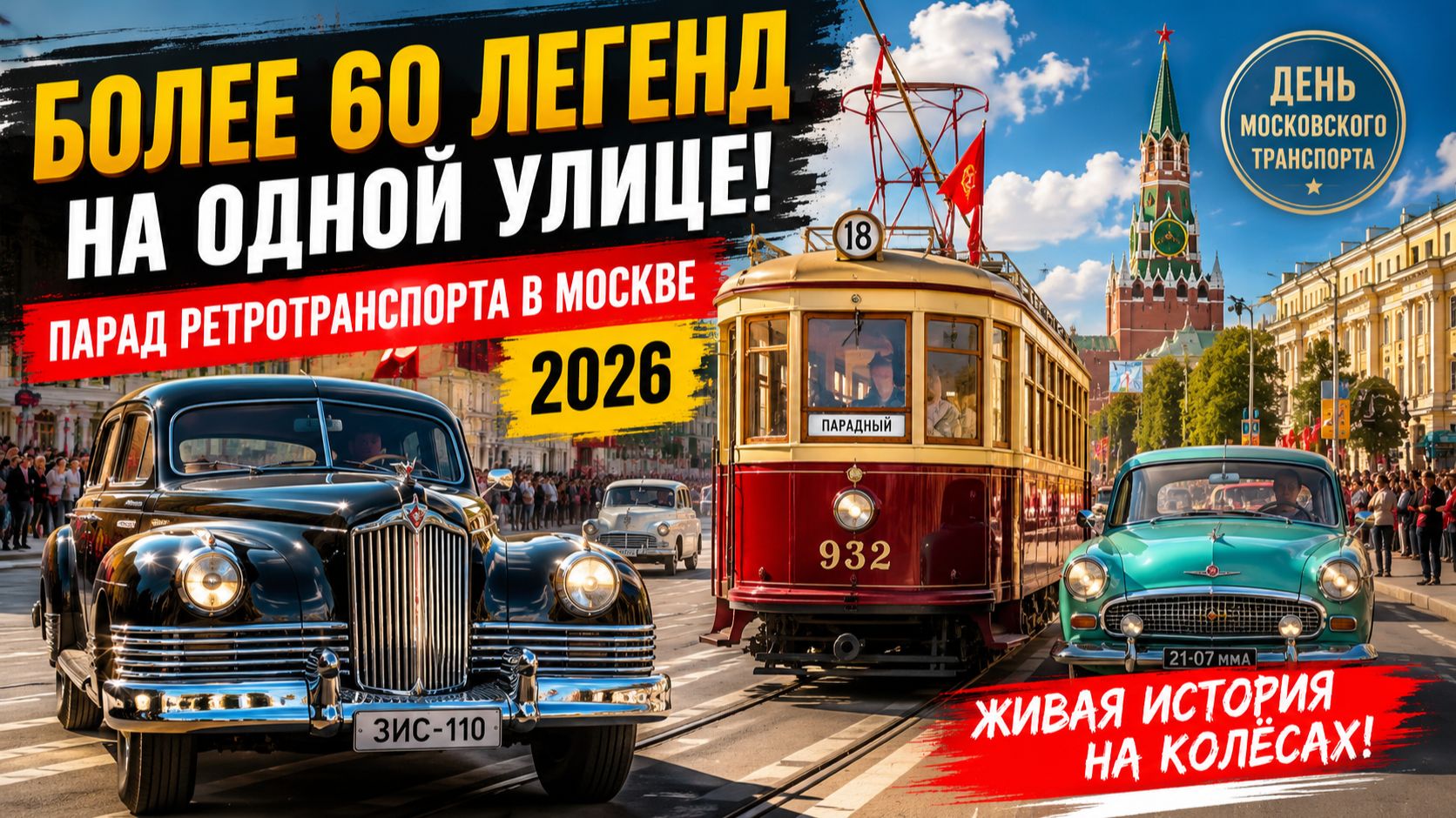 Более 60 легенд на одной улице! Парад ретротранспорта в Москве 2026
