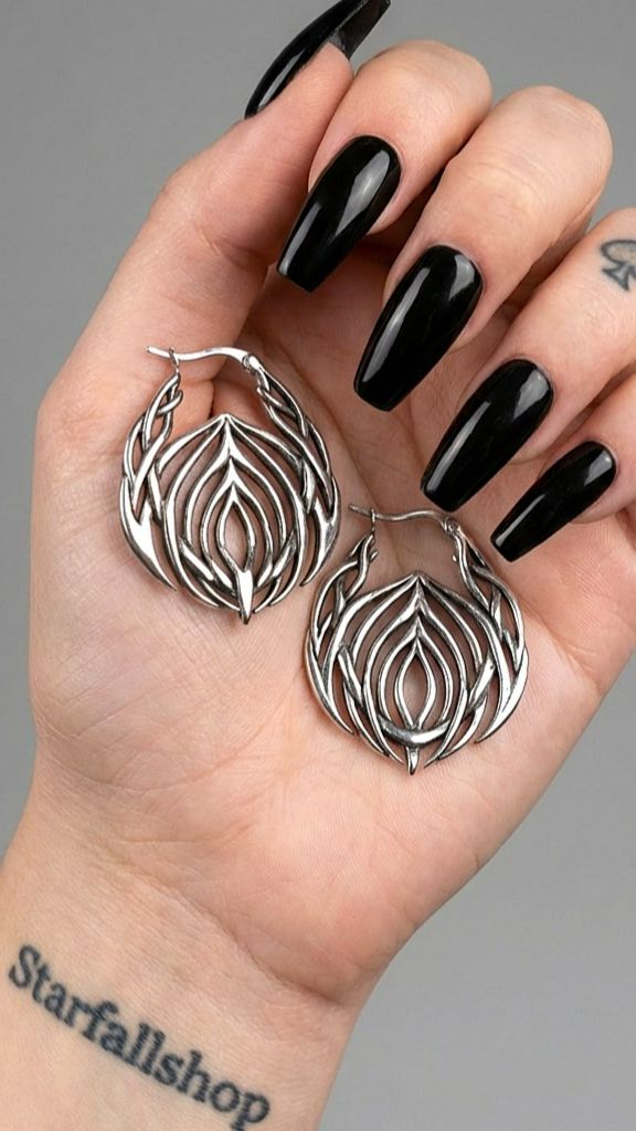 Крупные серьги-булавки "Стальное пламя" от StarfallShop