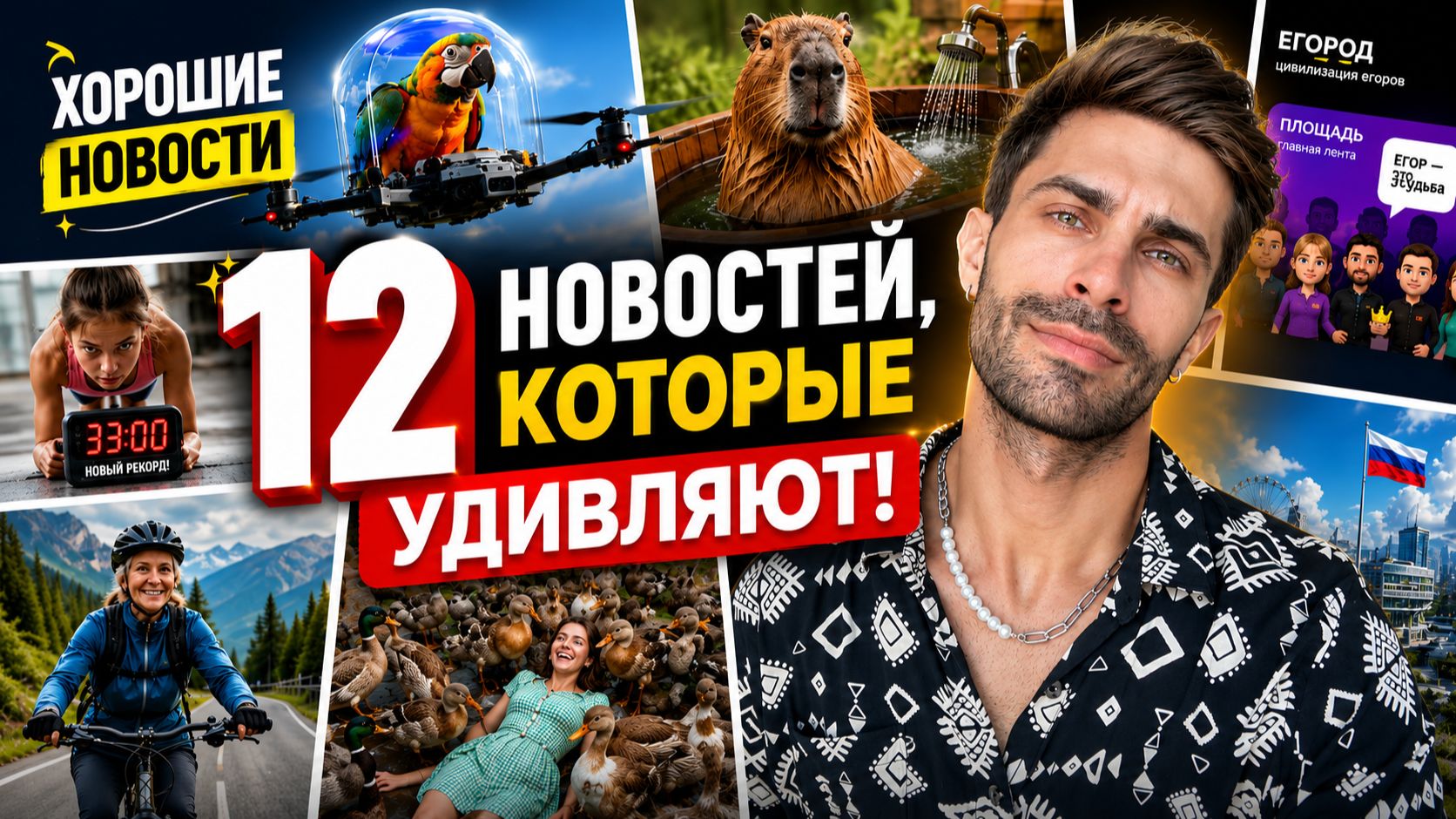 Попугай снова летает, Рианна и поклонница, новый город России, утки снимают стресс | ХОРОШИЕ НОВОСТИ