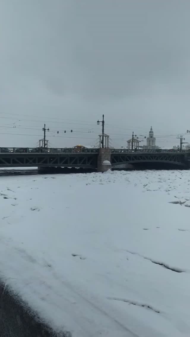 Ленинград (Санкт-Петербург), Дворцовая набережная, Дворцовый мост, р. Нева. Зима