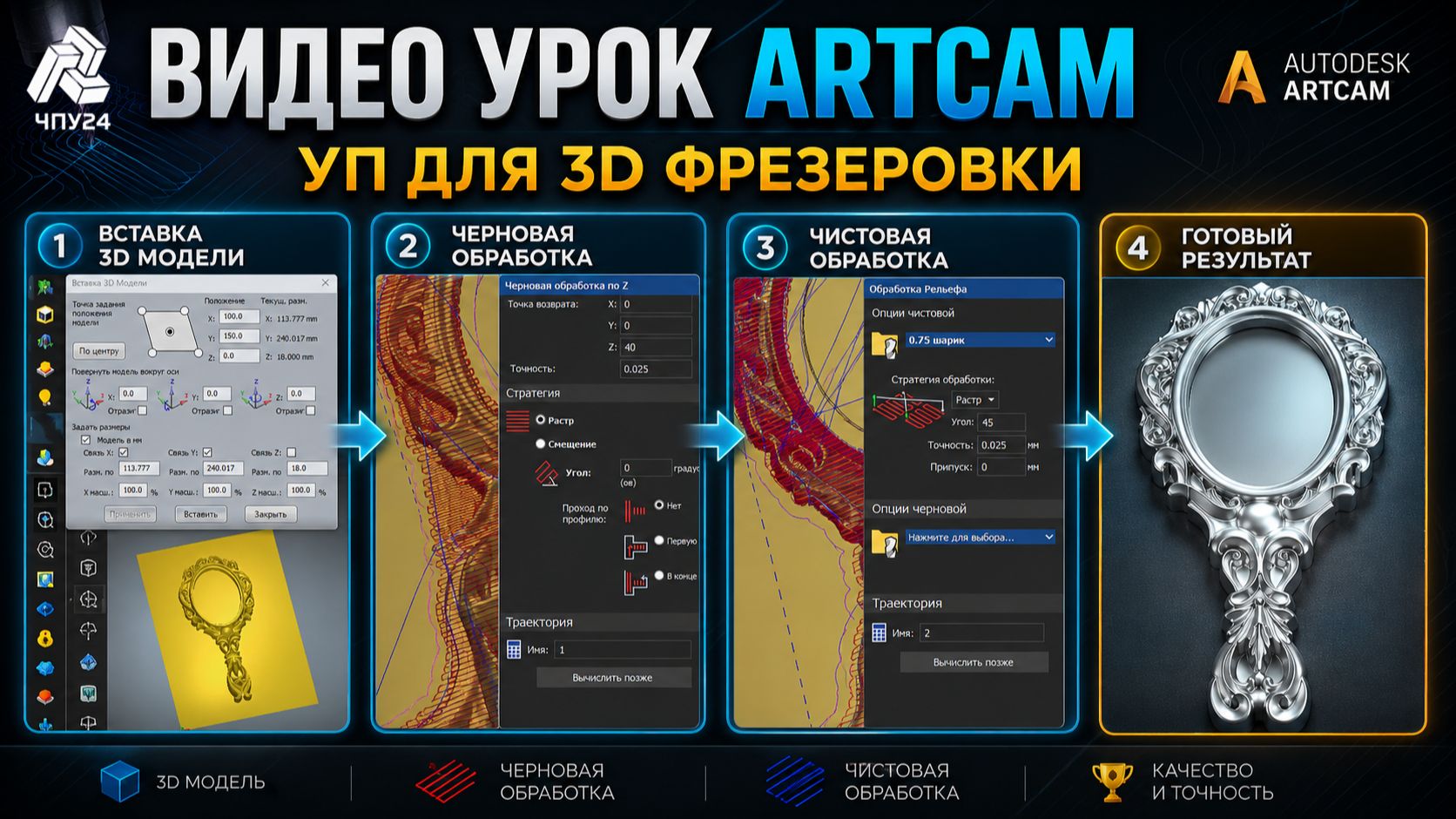 Видео урок ArtCAM. УП для 3Д фрезеровки