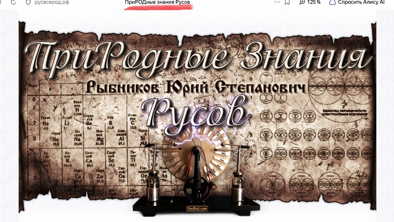 ПС (Периодическа СИСТЕМА) РУС по РЫБНИКОВУ Ю.С.