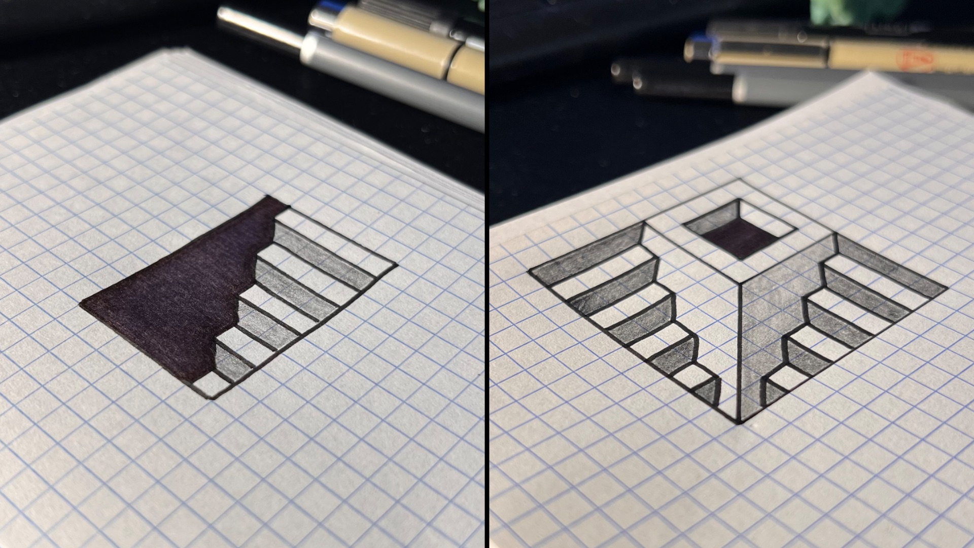3D рисунки на бумаге в клетку