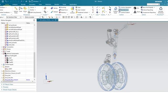 Кинематический анализ на примере механизации стойки шасси. Связанный анализ c SC Amesim.