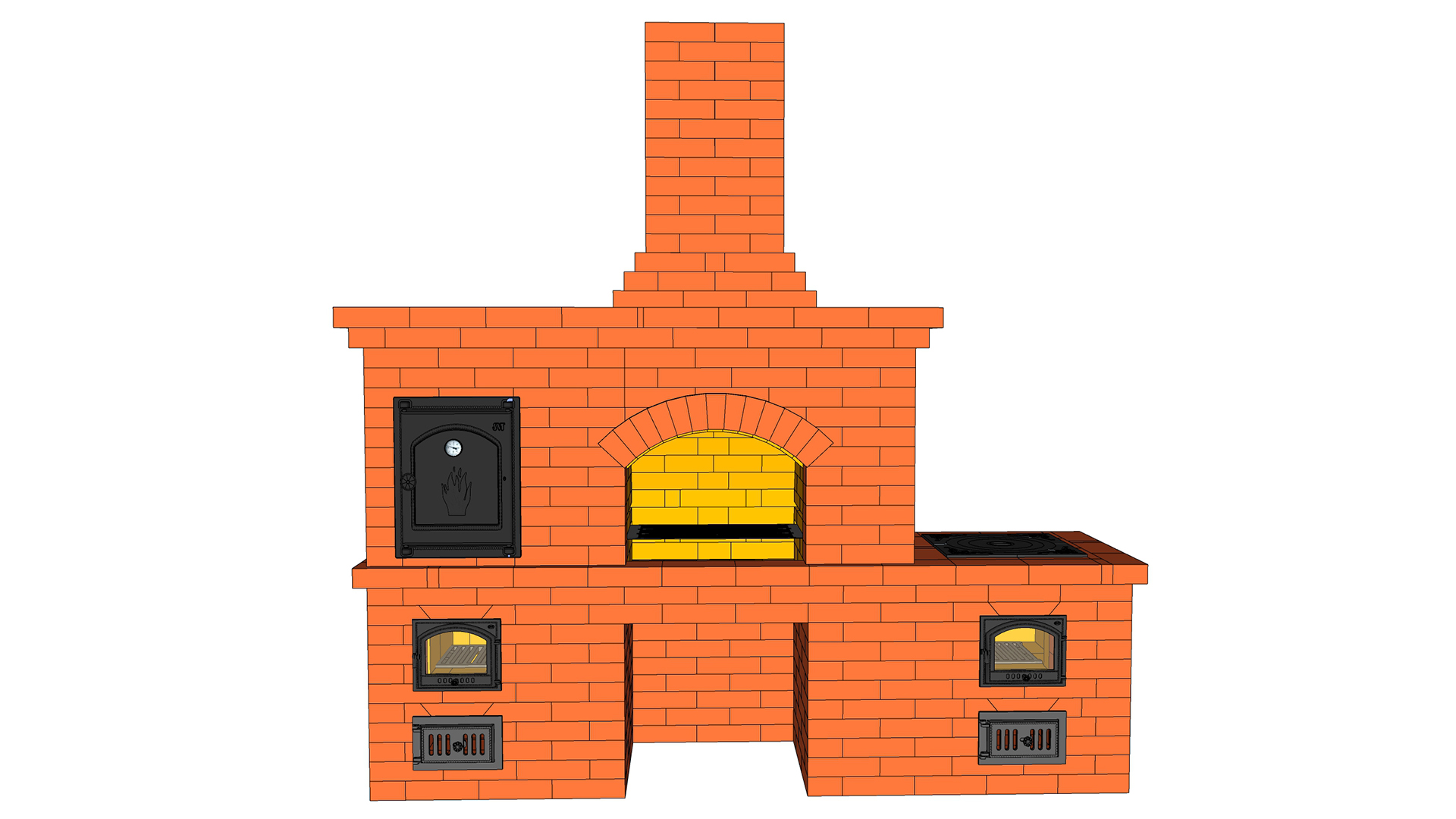 Барбекю с коптильней и казаном из кирпича