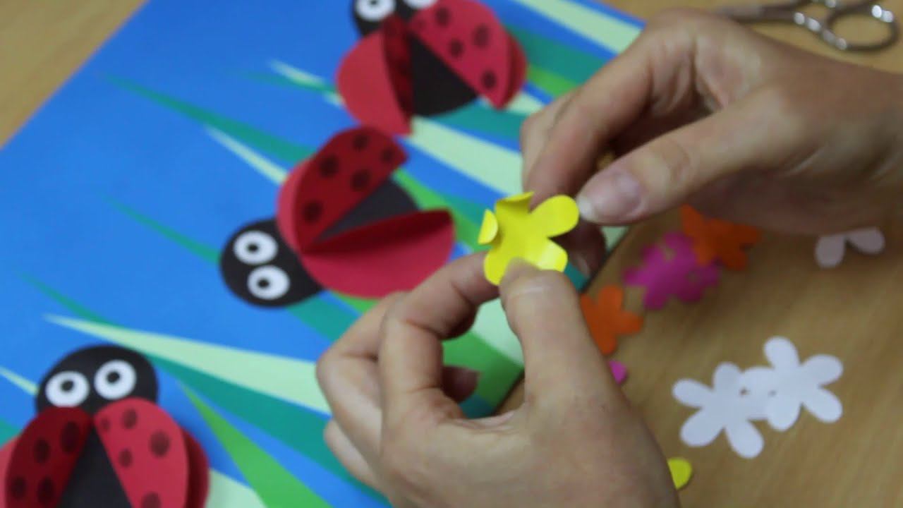 Делаем объемную аппликацию с цветами и божьими коровками