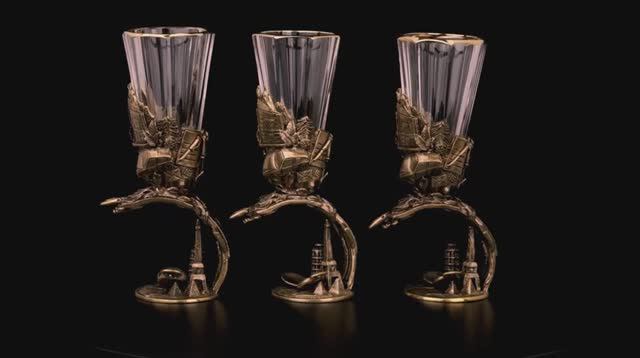 Лафитники Успешный человек 3 или 6 шт (Латунь, хрусталь)