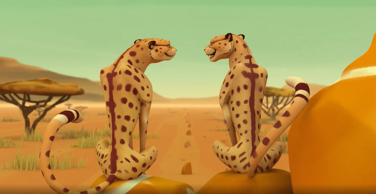 Короткометражный мультик про гепардов и мотоциклиста