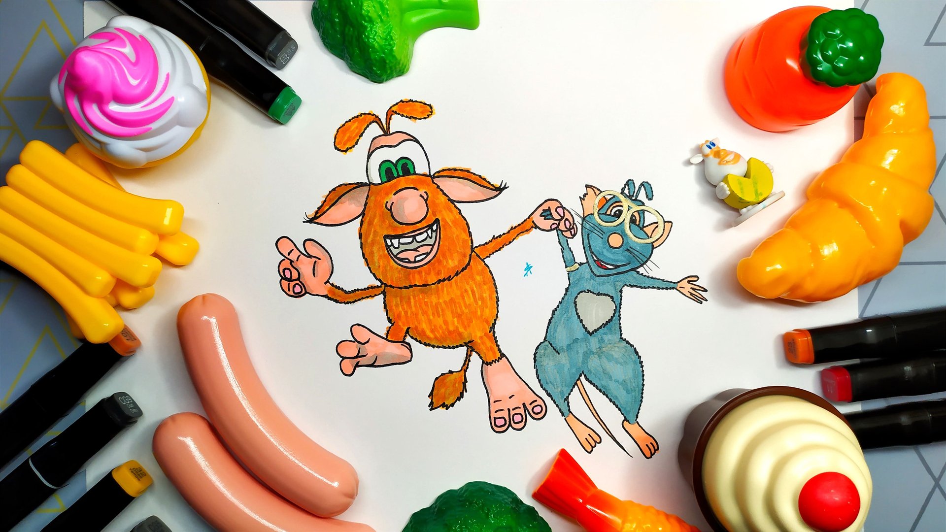 Рисунок-раскраска Буба и мышка Лула.