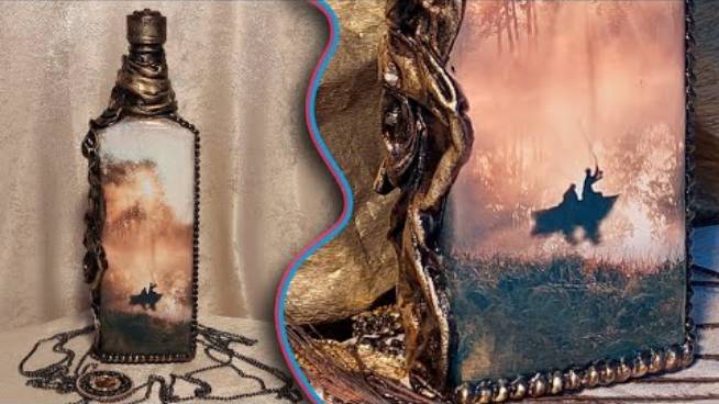 Мастер класс декупажа бутылки "Утро на реке"