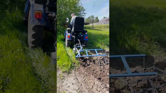 Вспашка новым самодельным трактором.