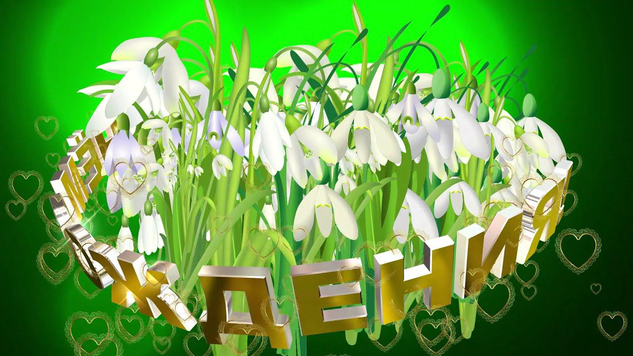Красивое 3D поздравление С ДНЁМ РОЖДЕНИЯ с подснежниками