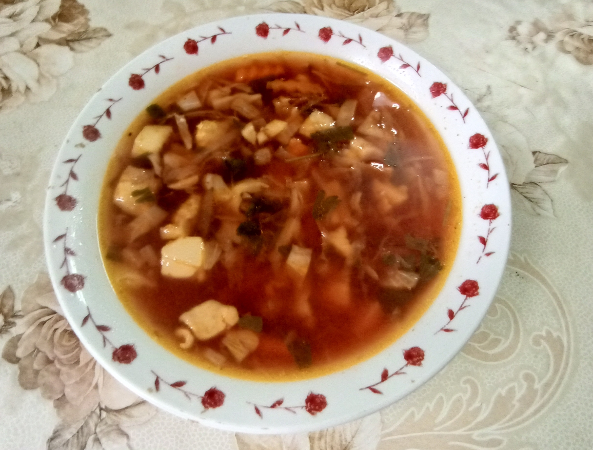 Борщ с томатным соком. Кулинарный рецепт на первое.