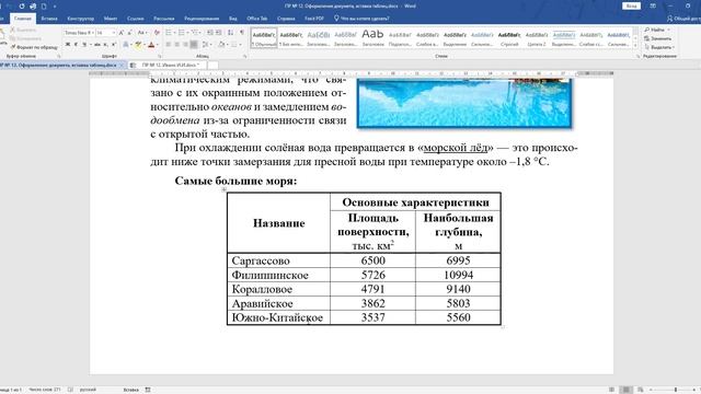 ПР № 12-13. Оформление текста, форматирование таблиц
