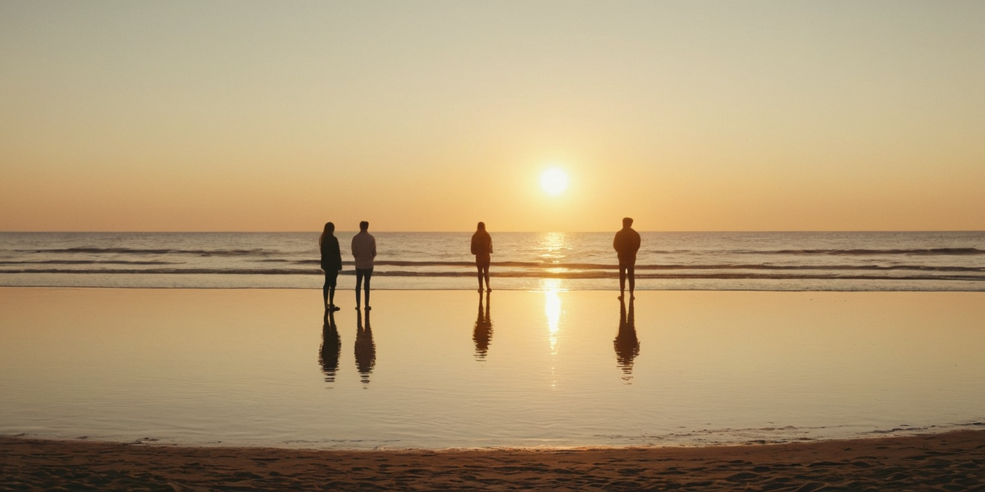 Силуэт стоящих на берегу людей