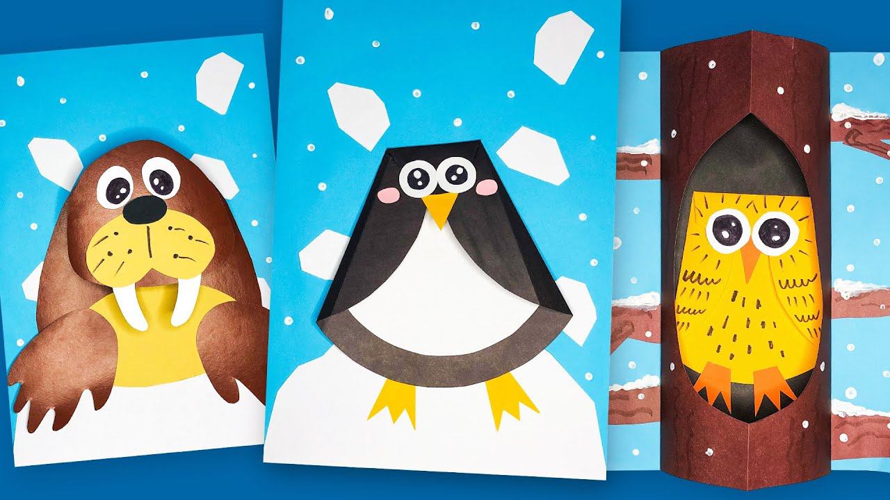 ОБЪЕМНЫЕ АППЛИКАЦИИ из цветной бумаги: Пингвин / Сова / Морж
