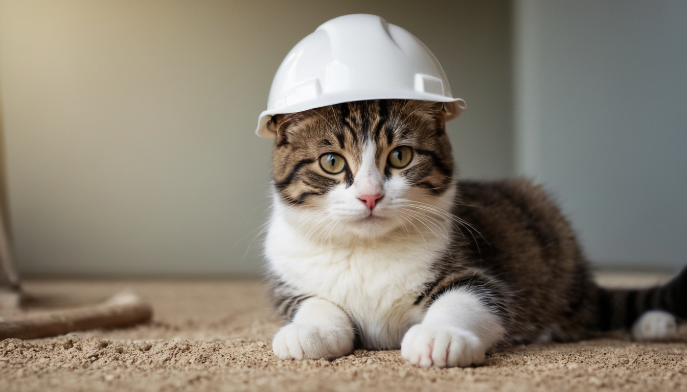 Коты в строительной каске белого цвета